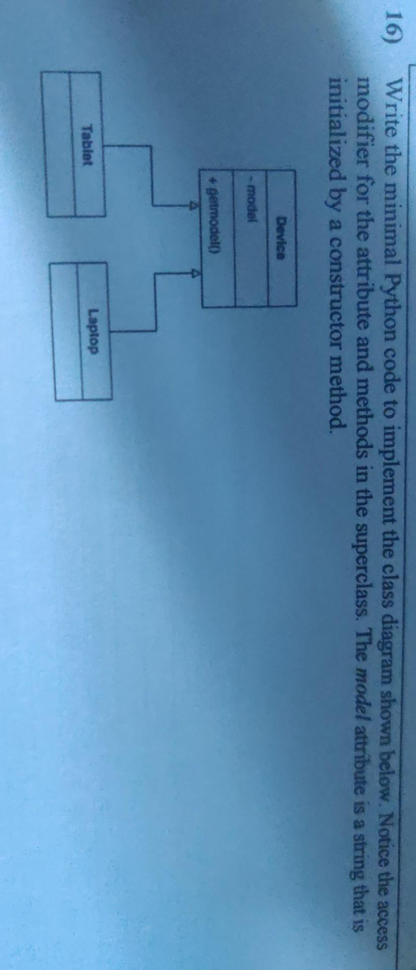 Solved 16) Write the minimal Python code to implement the | Chegg.com