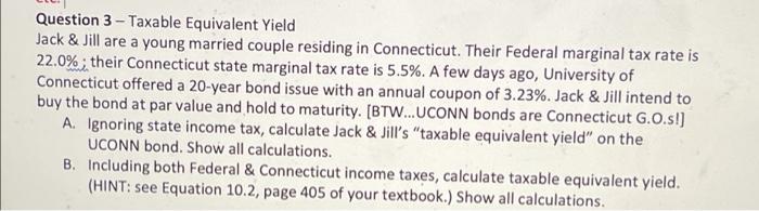 Solved Question 3 - Taxable Equivalent Yield Jack & Jill are | Chegg.com