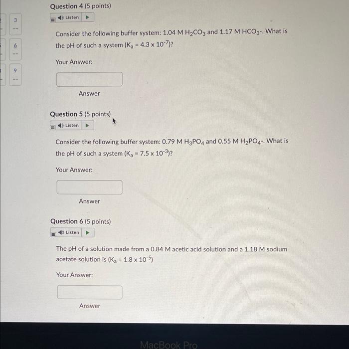 Solved Consider the following buffer system: 1.04MH2CO3 and | Chegg.com