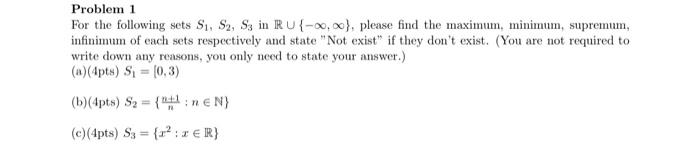 Solved Problem 1 For the following sets S1, S2, S3 in | Chegg.com