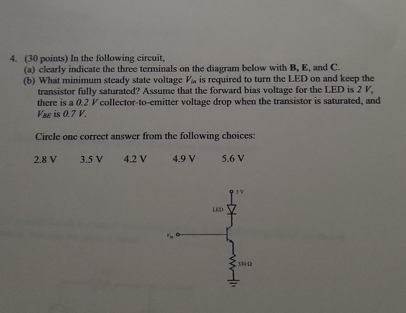 Solved 4. (30 points) In the following circuit, (a) clearly | Chegg.com