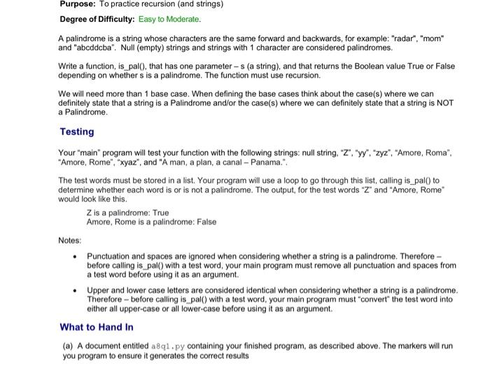 Solved Purpose: To practice recursion (and strings) Degree | Chegg.com