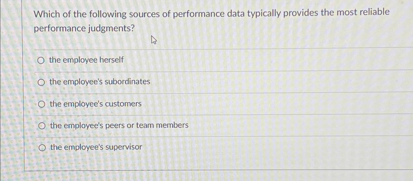Solved Which of the following sources of performance data | Chegg.com