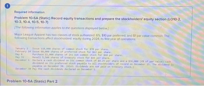 Solved Required information Problem 10-6A (Static) Record | Chegg.com
