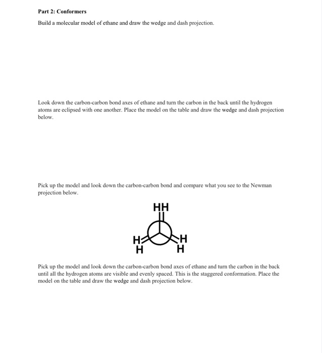 Solved Part 2: Conformers Build a molecular model of ethane | Chegg.com