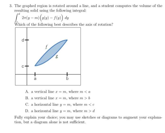 Solved 3. The graphed region is rotated around a line, and a | Chegg.com