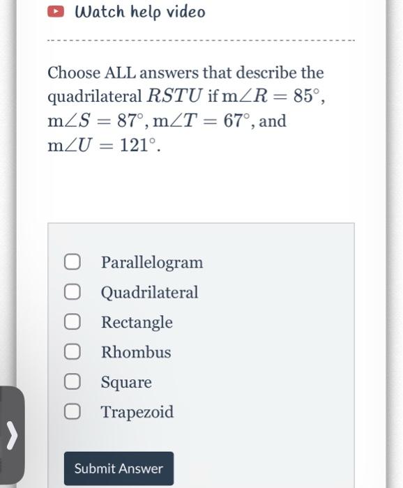 Solved Choose ALL answers that describe the quadrilateral | Chegg.com