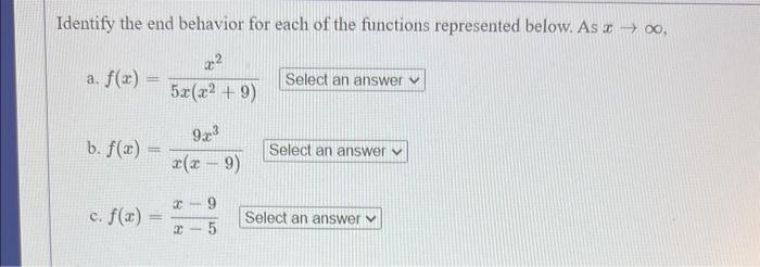 Solved Identify the end behavior for each of the functions | Chegg.com