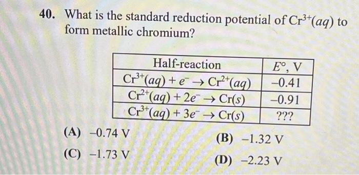Solved 10. What is the standard reduction potential of | Chegg.com