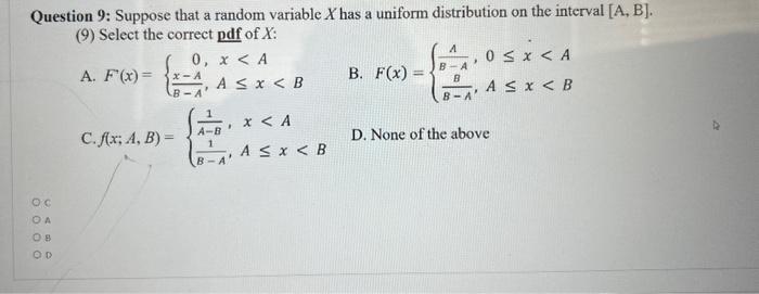 Solved Question 9: Suppose that a random variable X has a | Chegg.com