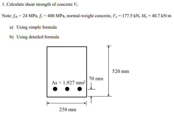 Solved Calculate shear strength of concrete VcNote: | Chegg.com