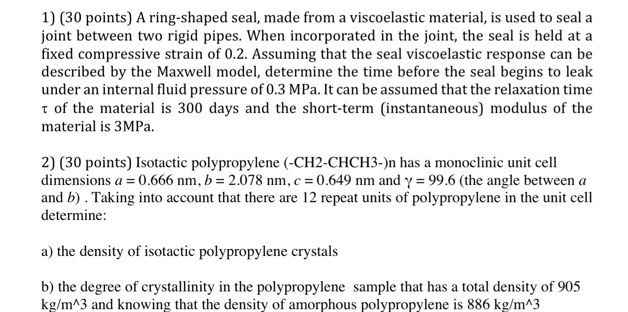 Solved (30 ﻿points) ﻿A ring-shaped seal, made from a | Chegg.com
