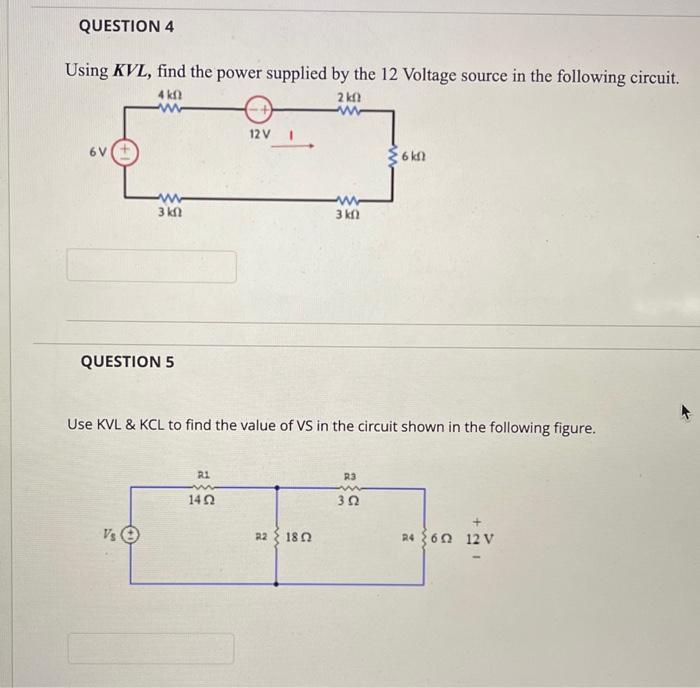 Solved Using KVL, find the power supplied by the 12 Voltage | Chegg.com