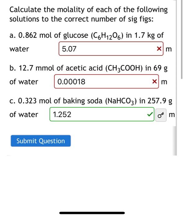 Solved Calculate the molality of each of the following | Chegg.com
