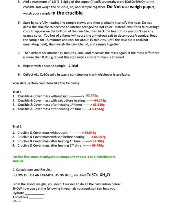 Solved FIRST METHOD for calculating mass % water in your | Chegg.com
