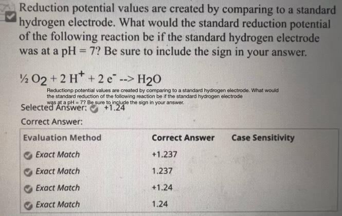 Solved Reduction potential values are created by comparing | Chegg.com