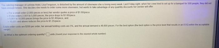 Solved what is the optimum order quanitity, holding cost oer | Chegg.com