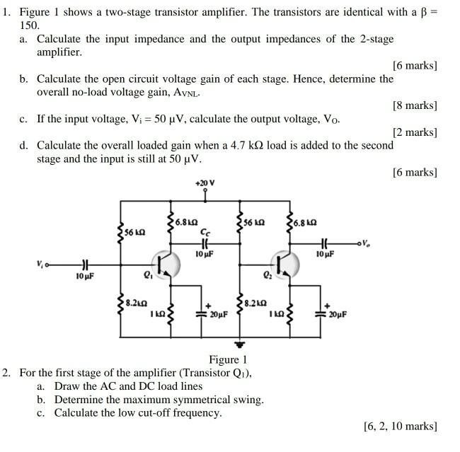 Solved 1. Figure 1 shows a two-stage transistor amplifier. | Chegg.com