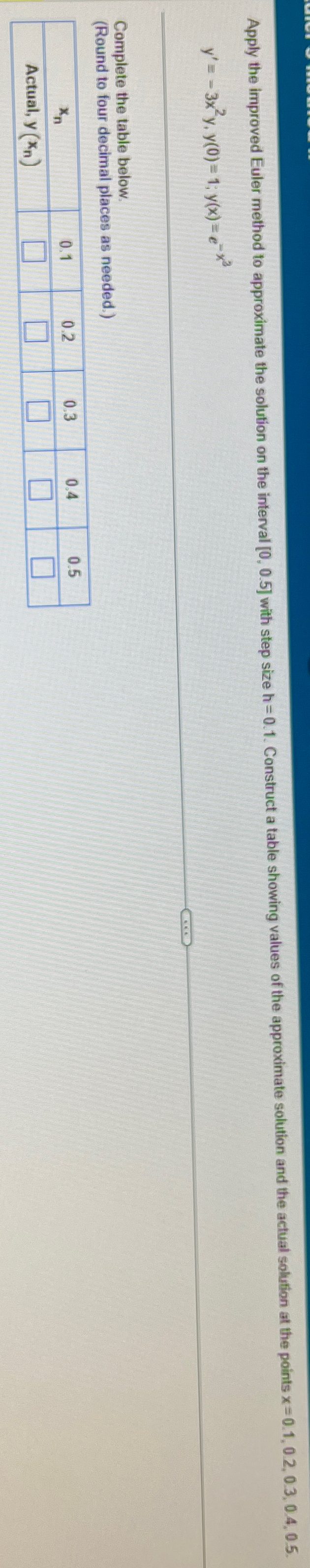 Solved Apply the improved Euler method to approximate the | Chegg.com