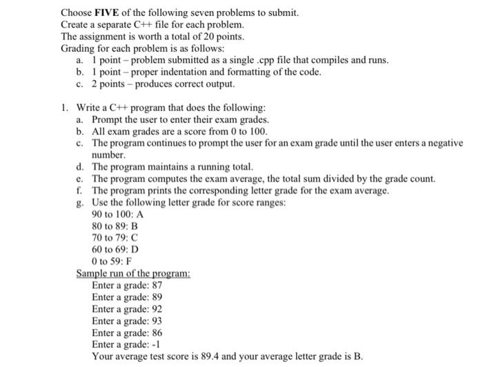 Solved Choose FIVE of the following seven problems to | Chegg.com