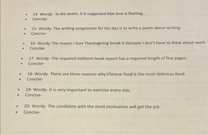 Solved Please concise the following sentences • 1- Wordy. | Chegg.com