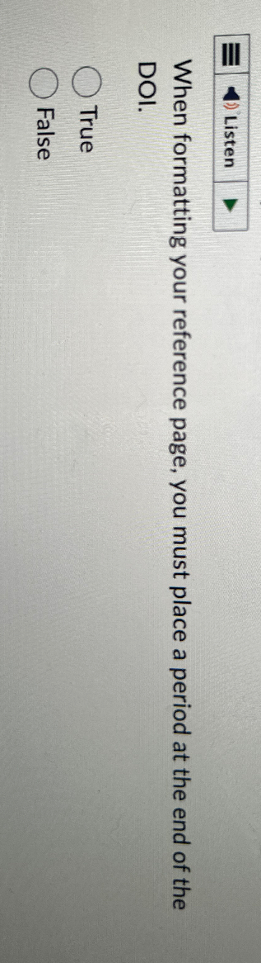 Solved When formatting your reference page, you must place a | Chegg.com