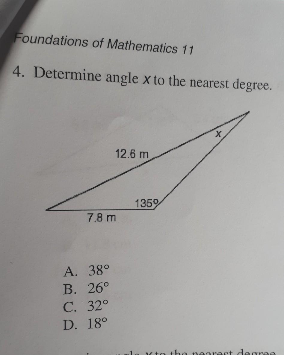 Solved Foundations of Mathematics 11 4. Determine angle x to | Chegg.com