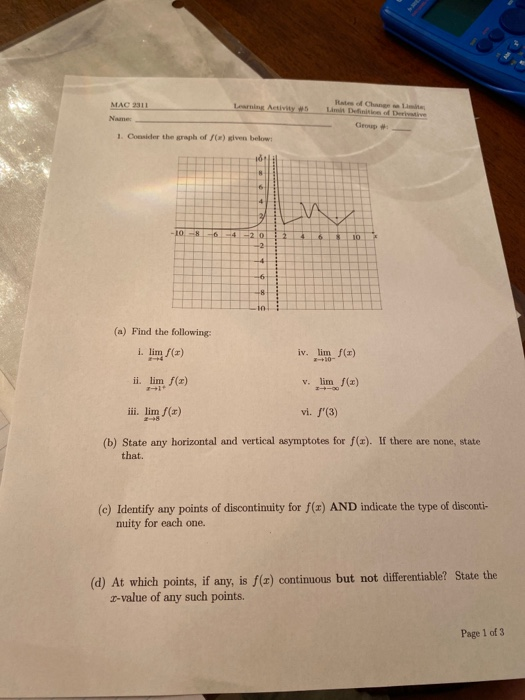 Solved MAC 2311 Names Learning Activity 1. Consider the | Chegg.com