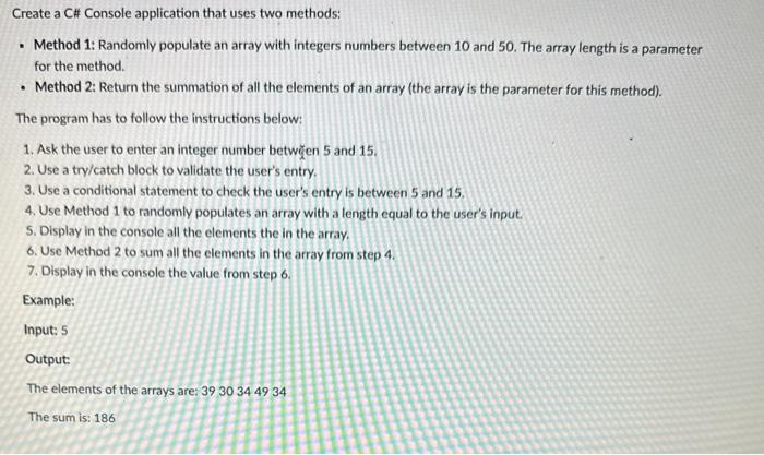 Solved Create a C\# Console application that uses two | Chegg.com