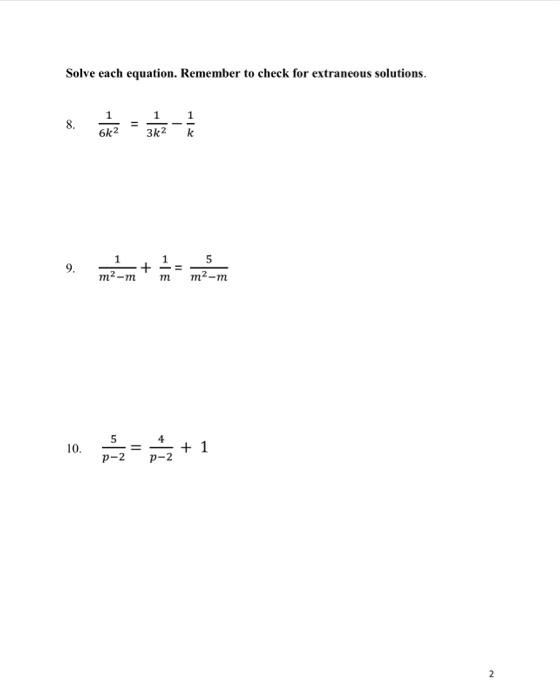Solved Solve each equation. Remember to check for extraneous | Chegg.com
