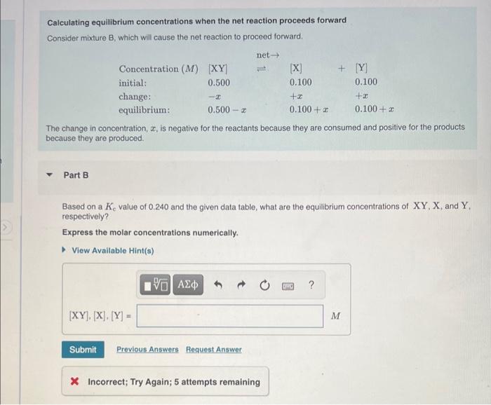 Solved Calculating equilibrium concentrations when the net | Chegg.com