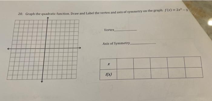 Solved 20. Graph the quadratic function. Draw and Label the | Chegg.com