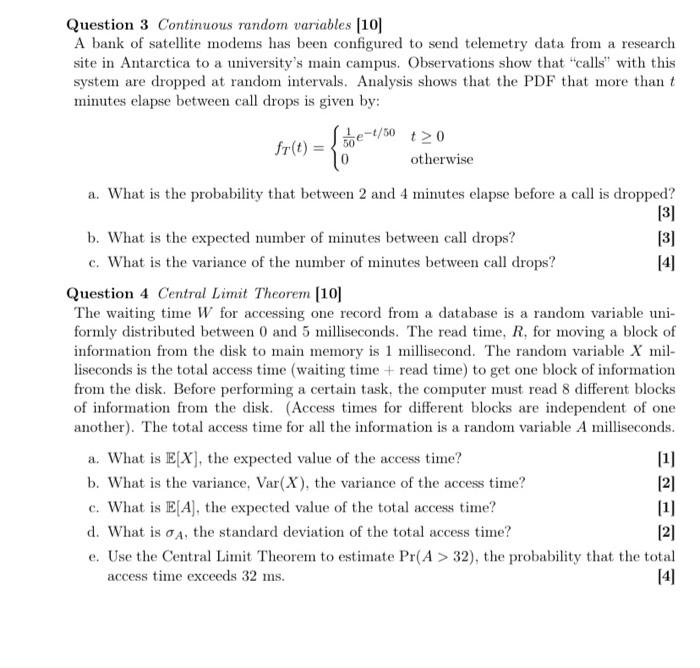 Question 3 Continuous random variables [10] A bank of | Chegg.com