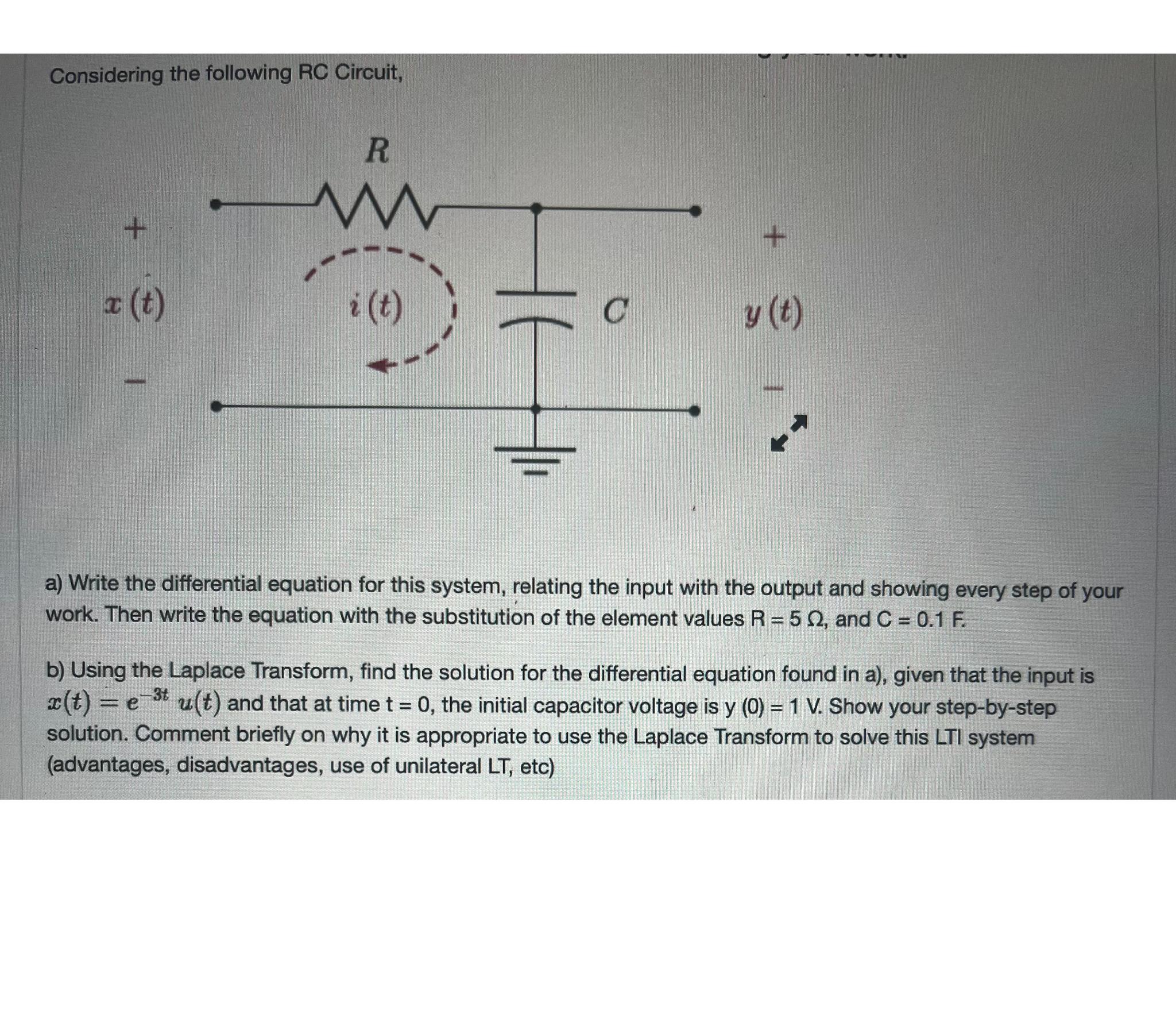 Solved Considering the following RC Circuit,a) ﻿Write the | Chegg.com