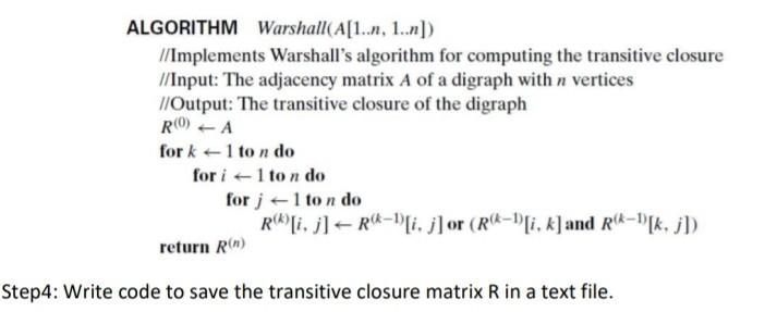 Solved Implement Warshall's algorithm in a language of your | Chegg.com
