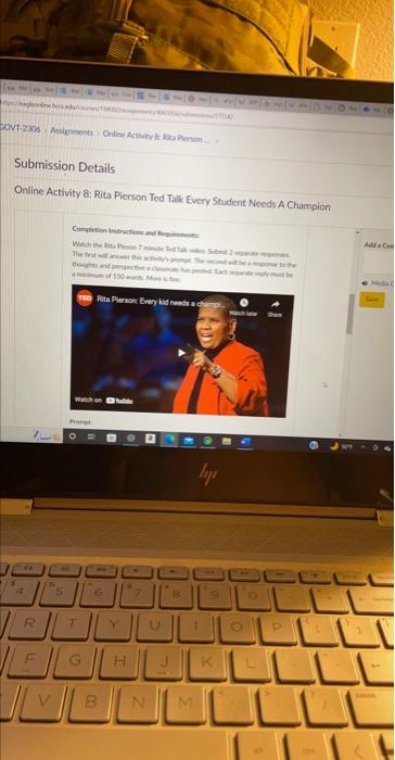 Online Activity 8: Rita Pierson Ted Talk Every | Chegg.com