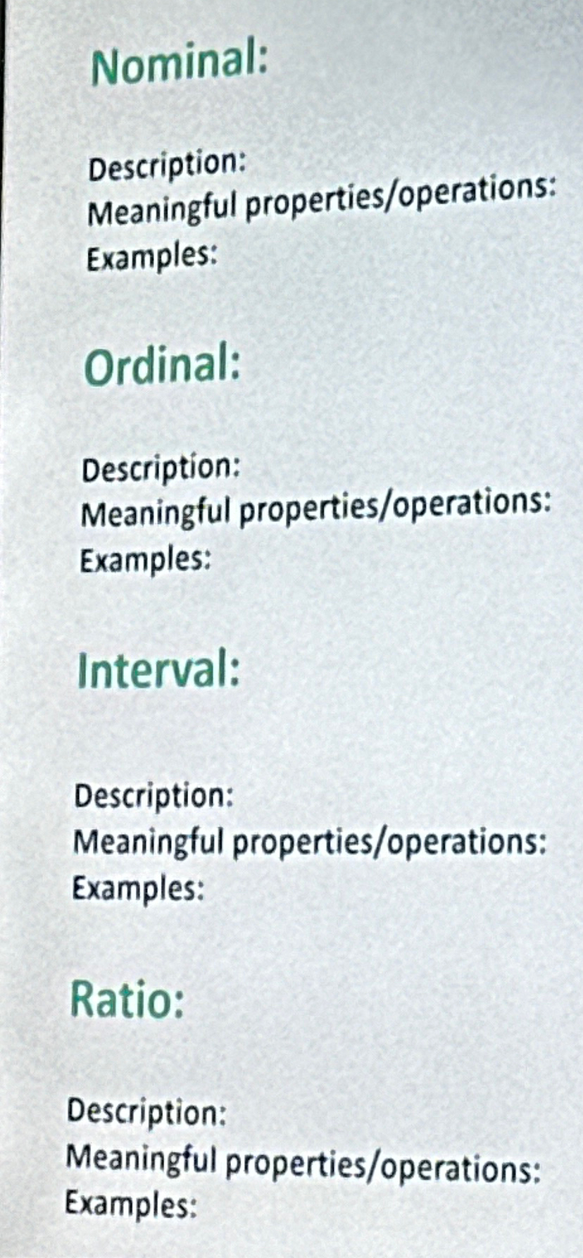 Solved Nominal:Description:Meaningful | Chegg.com