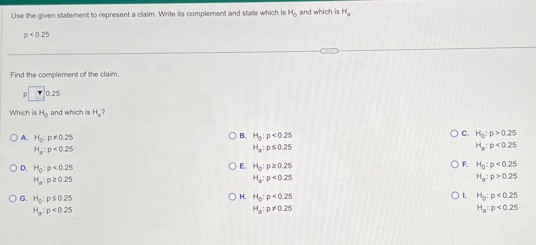 Solved Use the given statement to represent a claim. Write | Chegg.com