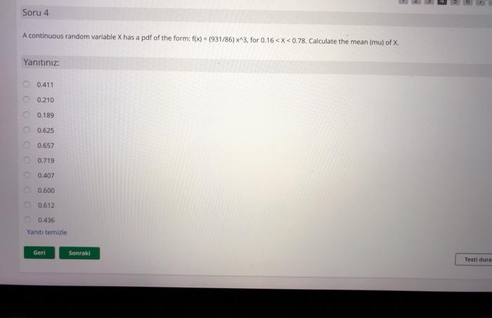 Solved Soru 4 A continuous random variable X has a pdf of | Chegg.com