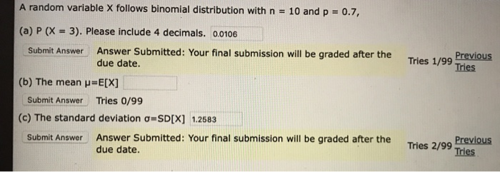 Solved A random variable X follows binomial distribution | Chegg.com
