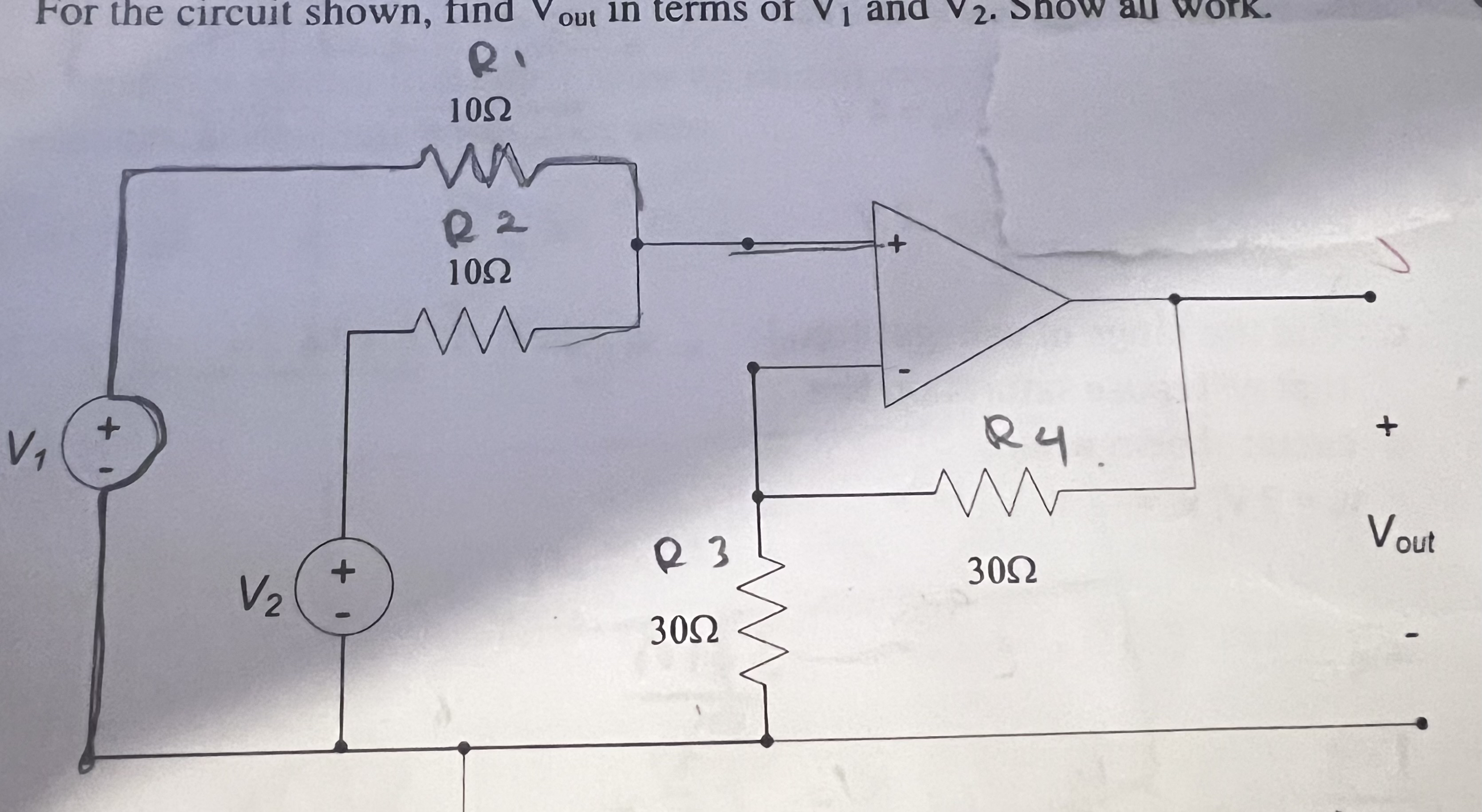 Solved For the circuit shown, find vout ﻿in terms of v1 | Chegg.com