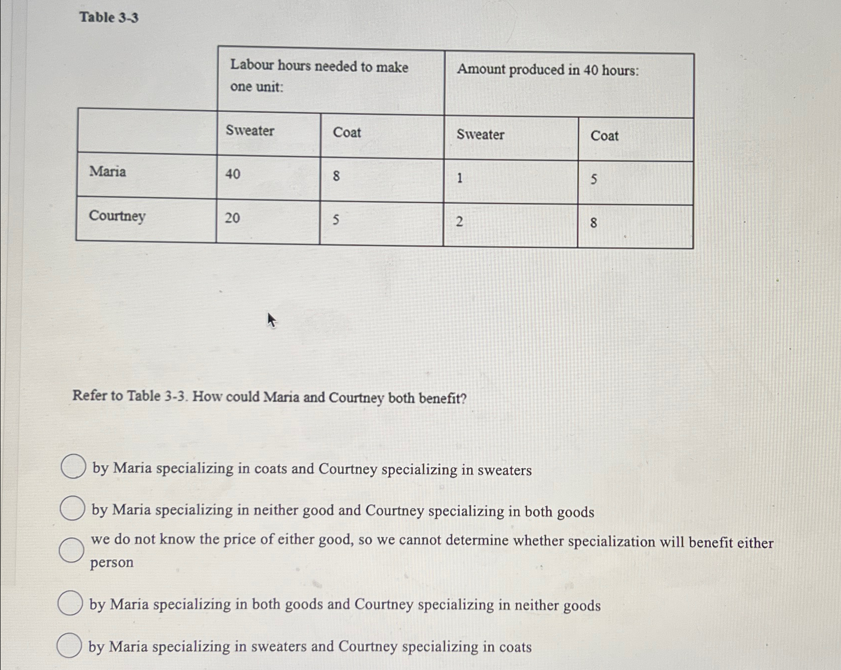 Table 3-3\table[[,\table[[Labour hours needed to | Chegg.com