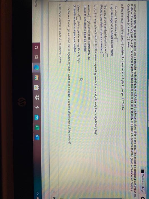 Solved Question Help Assume that different groups of couples | Chegg.com