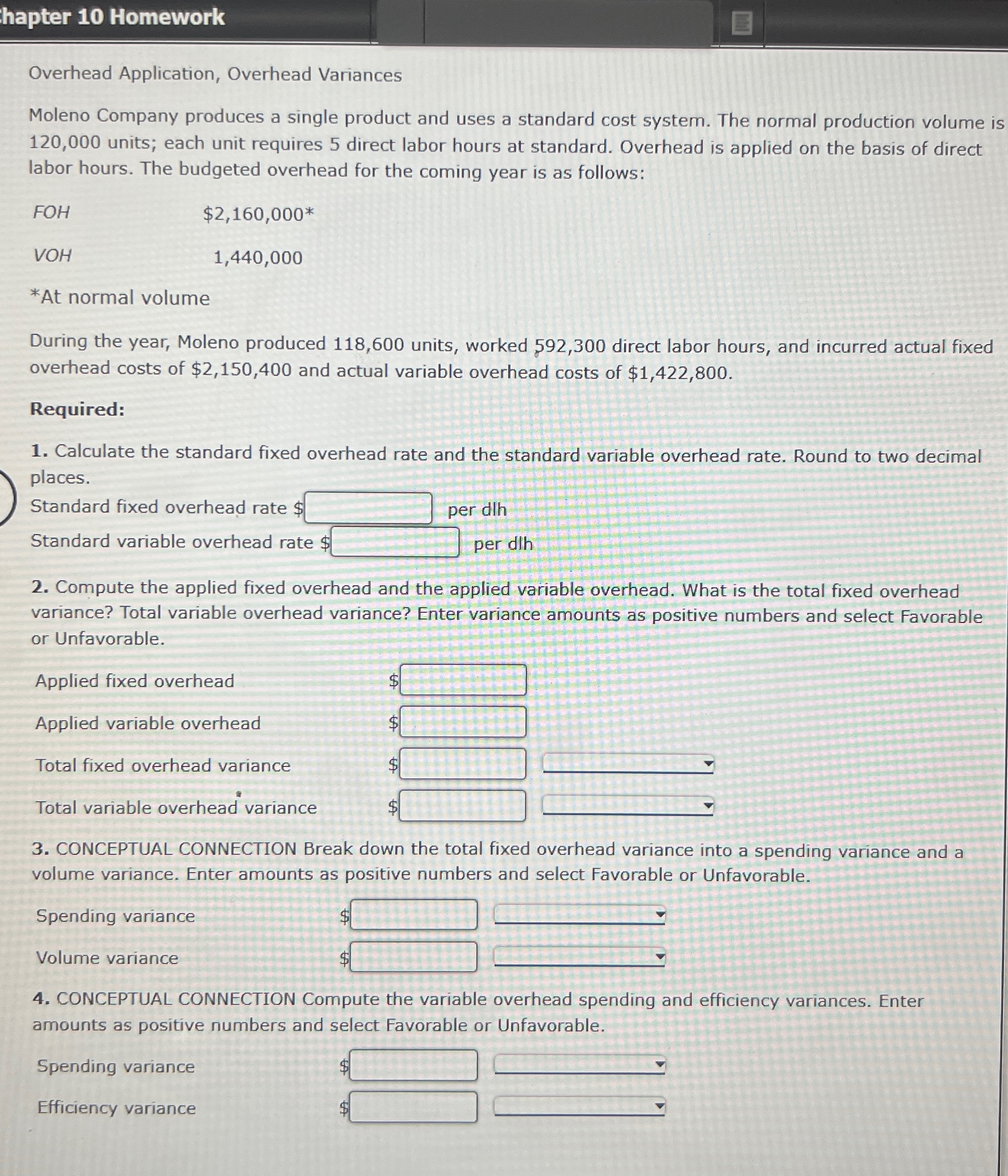 Solved Overhead Application, Overhead VariancesMoleno | Chegg.com