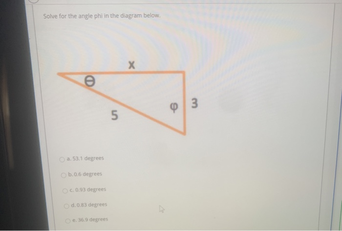 Solved Solve for the angle phi in the diagram below. X e Ф 3 | Chegg.com