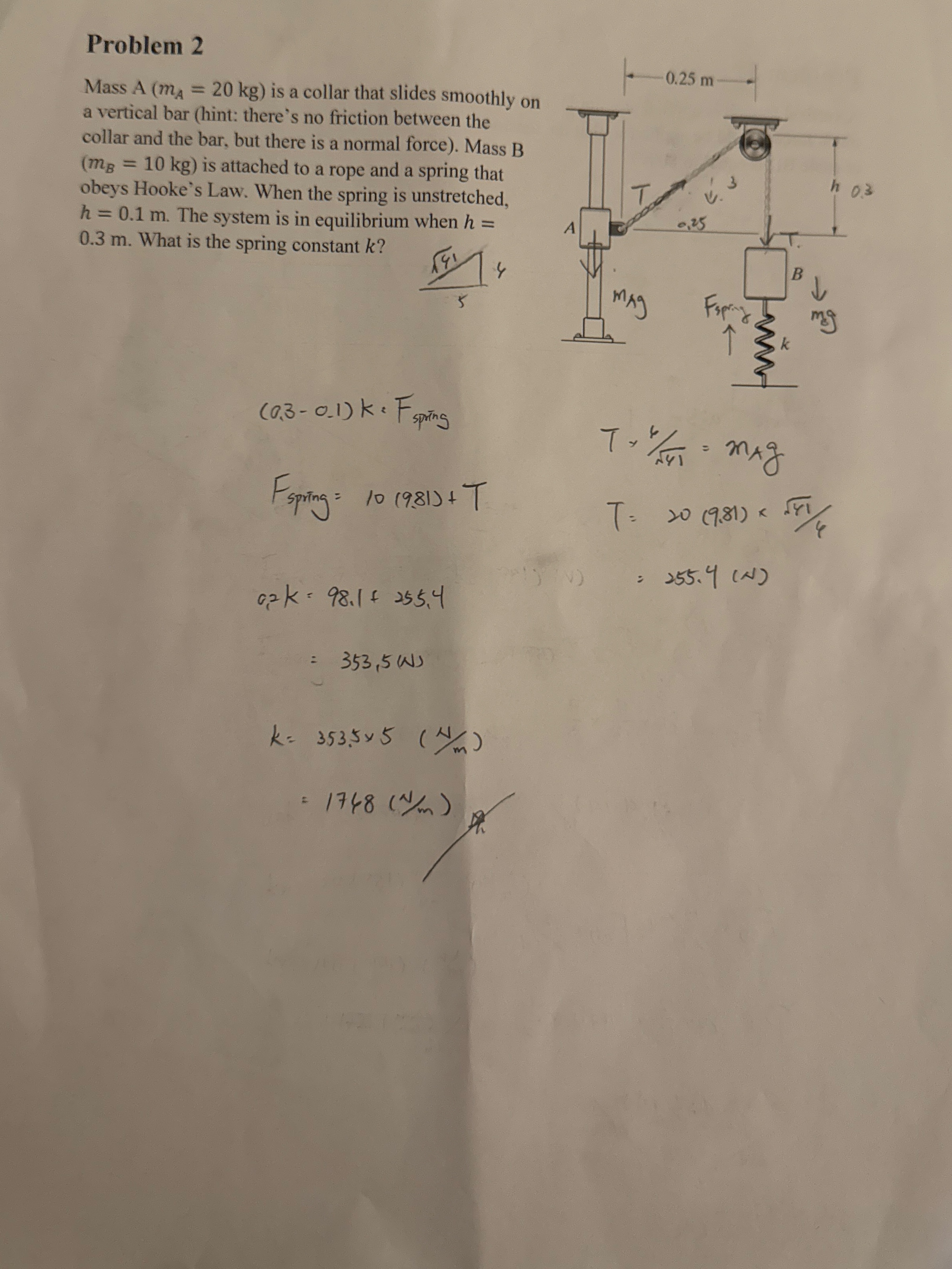 Solved Problem 2Mass )=(20(kg) ﻿is a collar that slides | Chegg.com