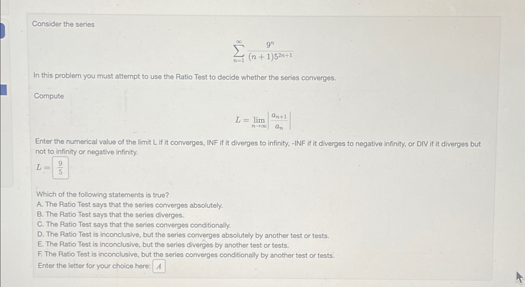 Solved Consider the series∑n=1∞9n(n+1)52n+1In this problem | Chegg.com