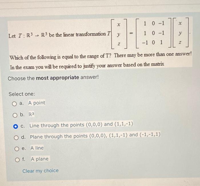 Solved x 1 0 -1 X Let T: R3 R3 be the linear transformation | Chegg.com