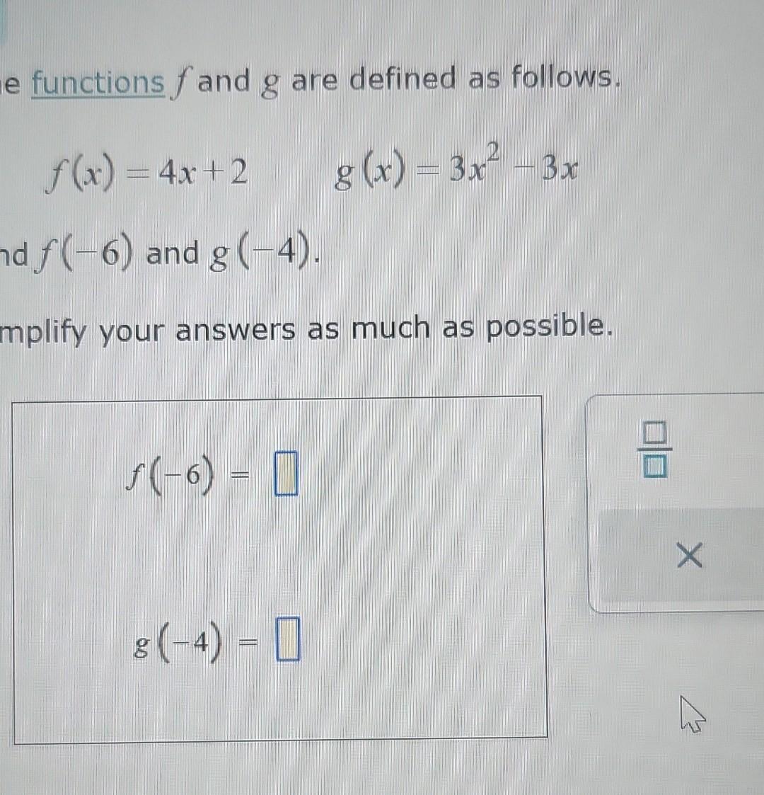 Solved functions f and g are defined as follows. | Chegg.com