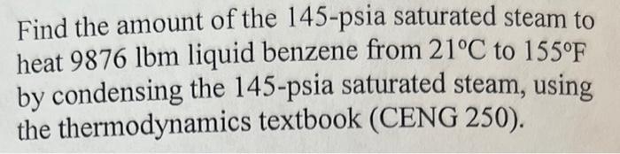 Solved Find the amount of the 145-psia saturated steam to | Chegg.com